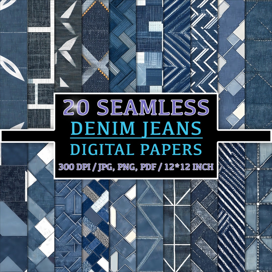 Denim Dreams: 20 Seamless Jeans Patterns for Digital Paper, Clipart ...