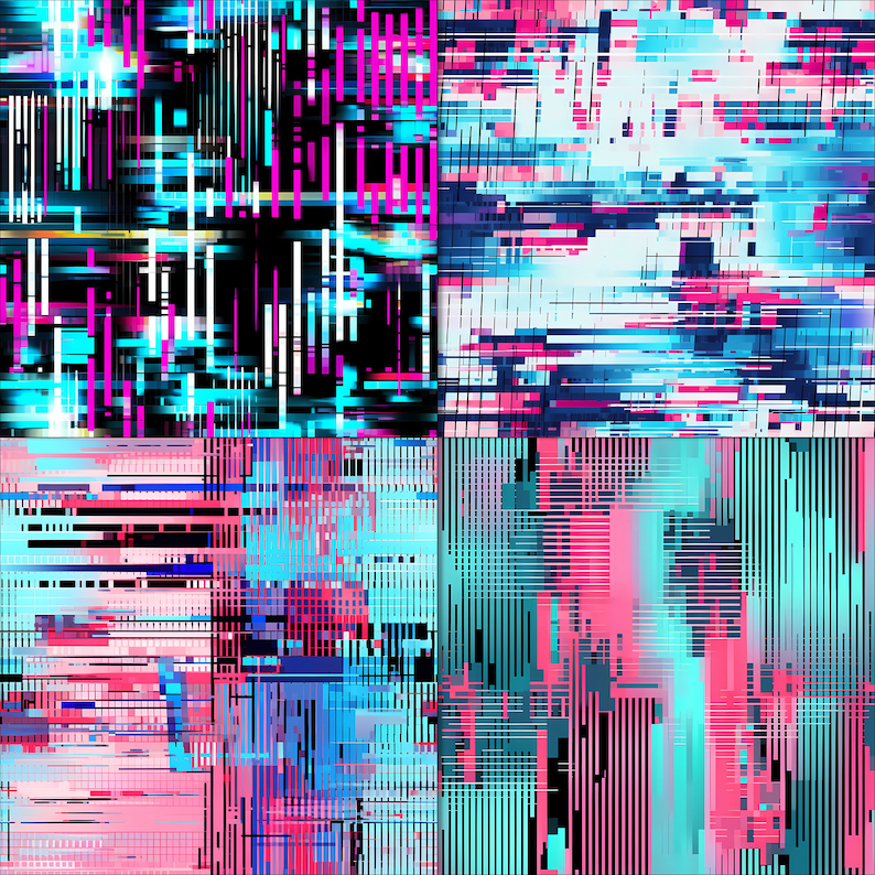 20 Seamless Digital Glitch Patterns - Matrix and Broken Electronics ...