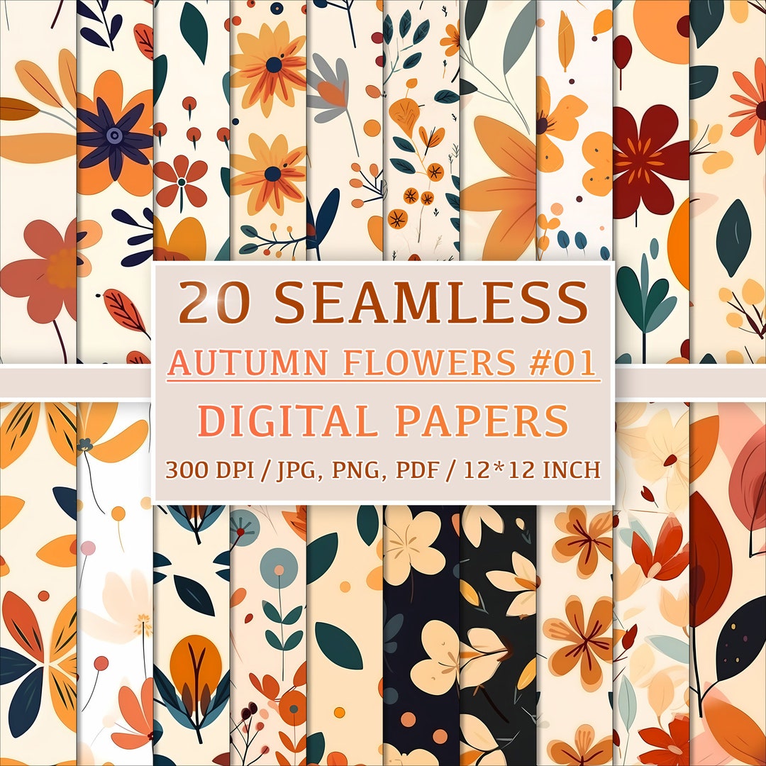 Autumn Bliss: Set of 20 Seamless Autumn Floral Patterns, Digital Paper ...
