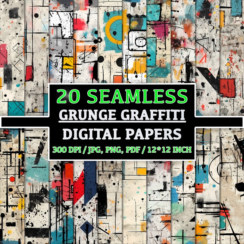 20 Seamless Grunge Graffiti Patterns - Punk Urban Digital Papers for ...
