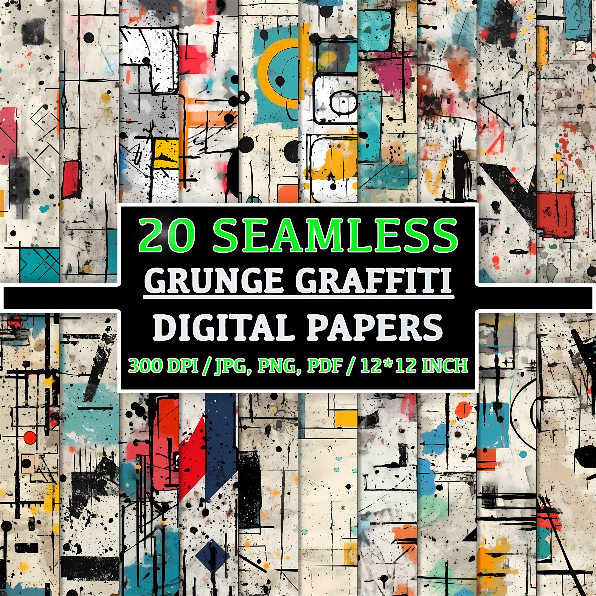20 Seamless Grunge Graffiti Patterns - Punk Urban Digital Papers for ...