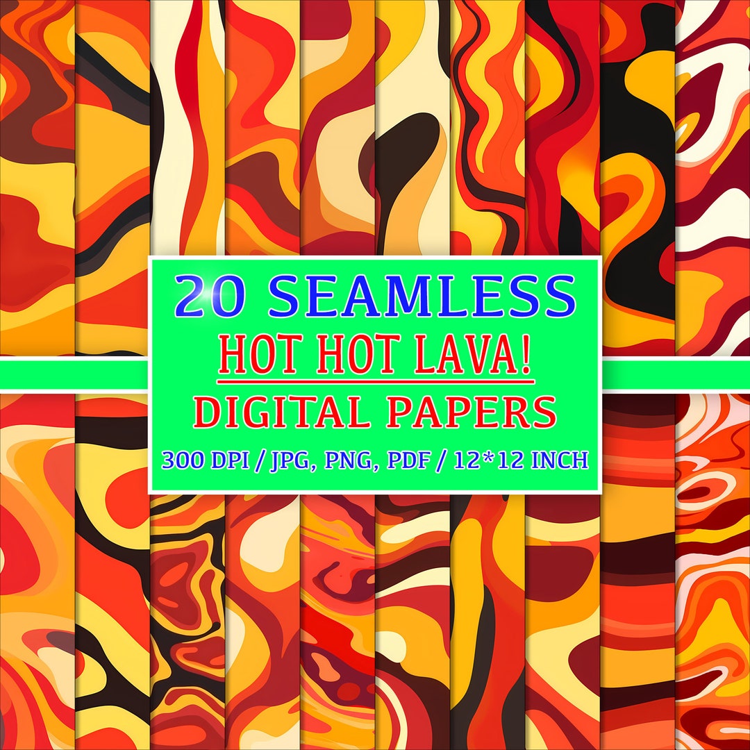 Set of 20 Seamless Hot Lava Fire Volcano Patterns - Digital Papers for ...