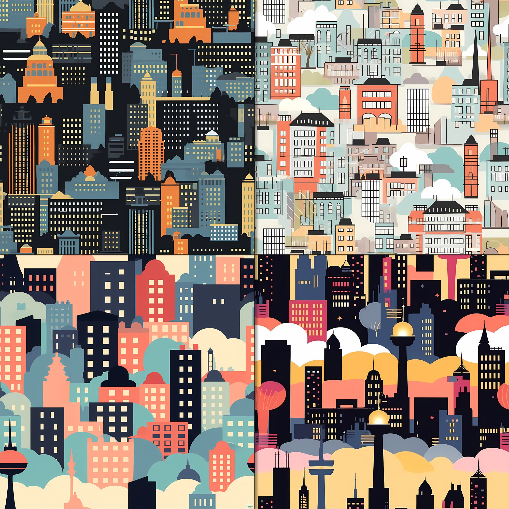 Urban Silhouette Harmony: 20 Seamless Cityscape Patterns - Etsy