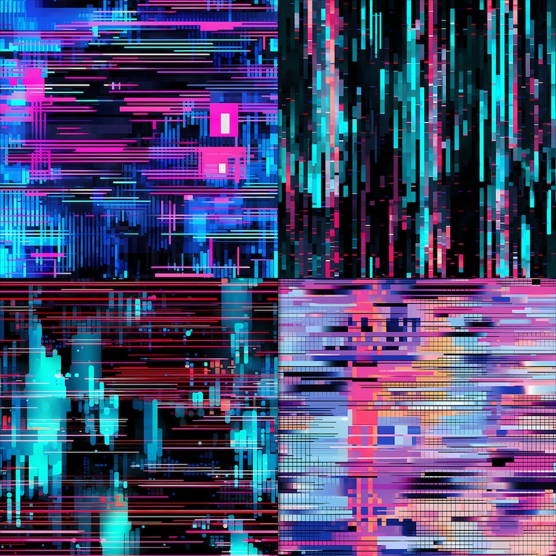 20 Seamless Digital Glitch Patterns - Matrix and Broken Electronics ...