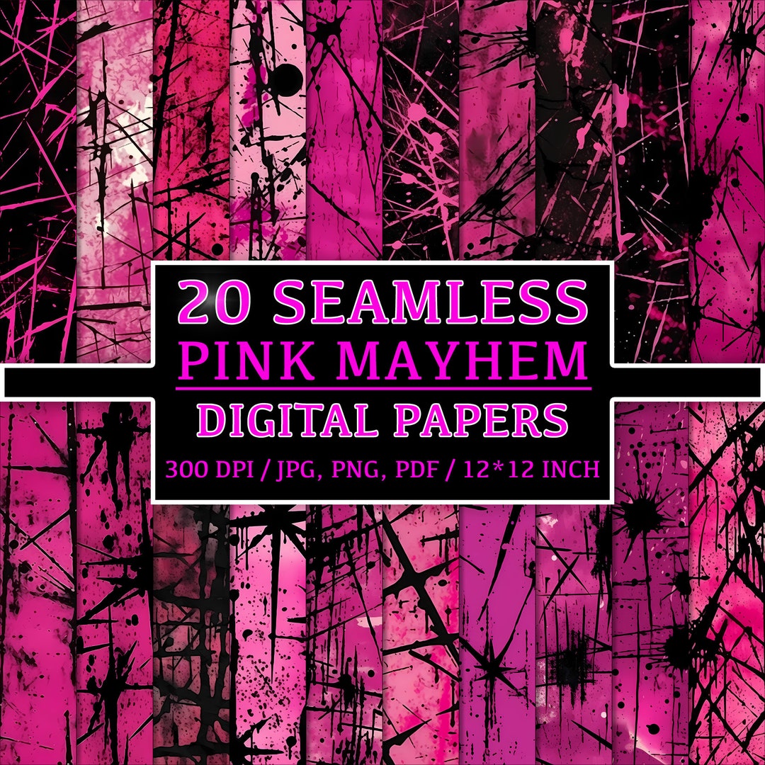 Set of 20 Pink Punk Seamless Patterns - Digital Papers With Scratches ...