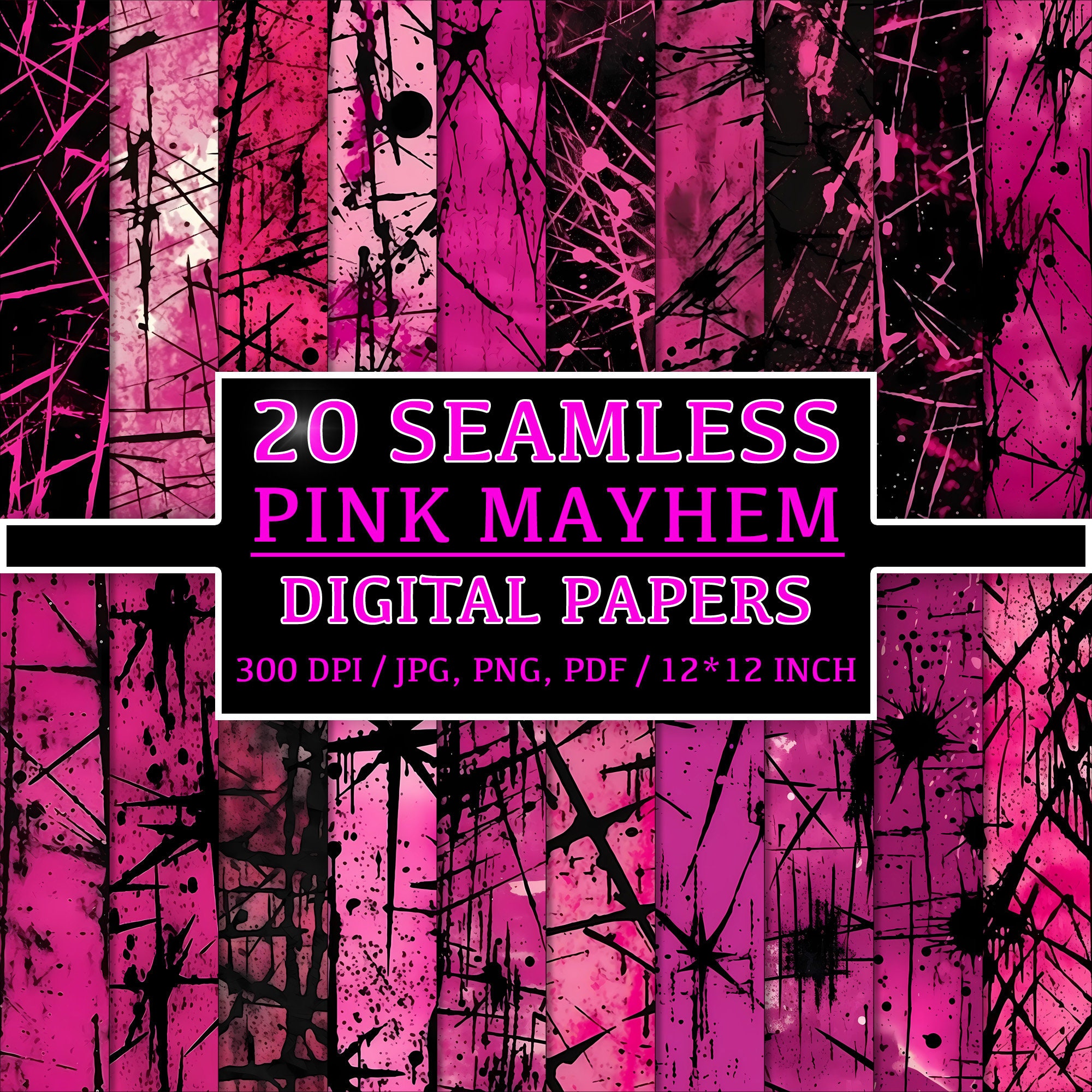 Set of 20 Pink Punk Seamless Patterns - Digital Papers With Scratches ...