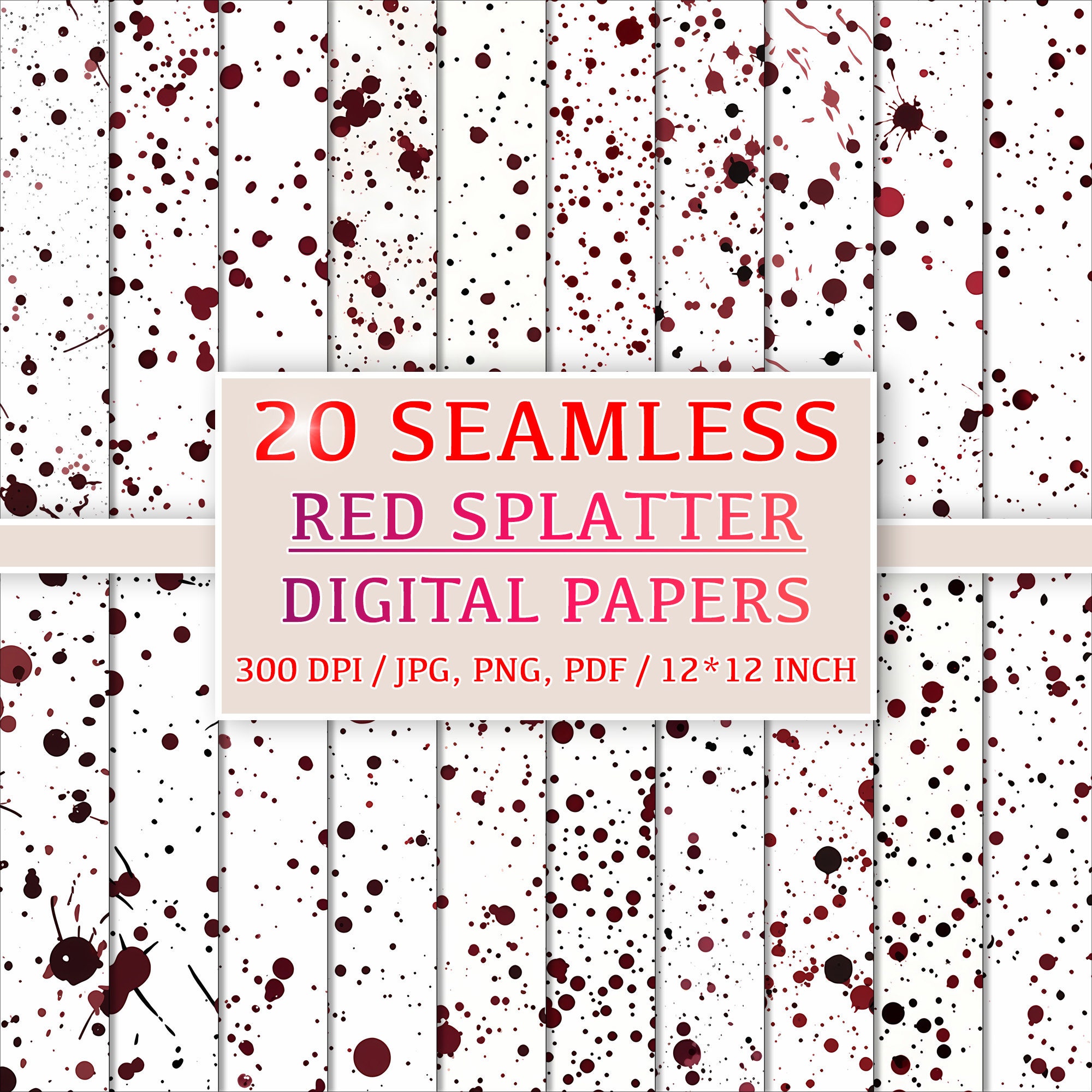 20 Seamless Blood Splatter Patterns - Horror Digital Papers for Design ...