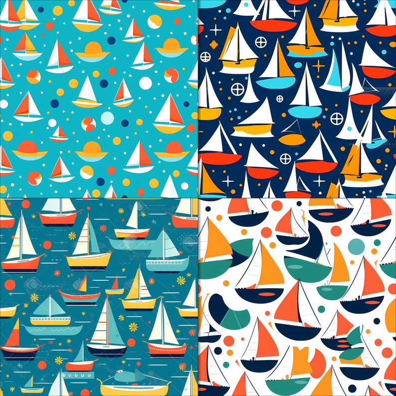 Nautical Adventure: Set of 20 Seamless Digital Papers With Boat and ...