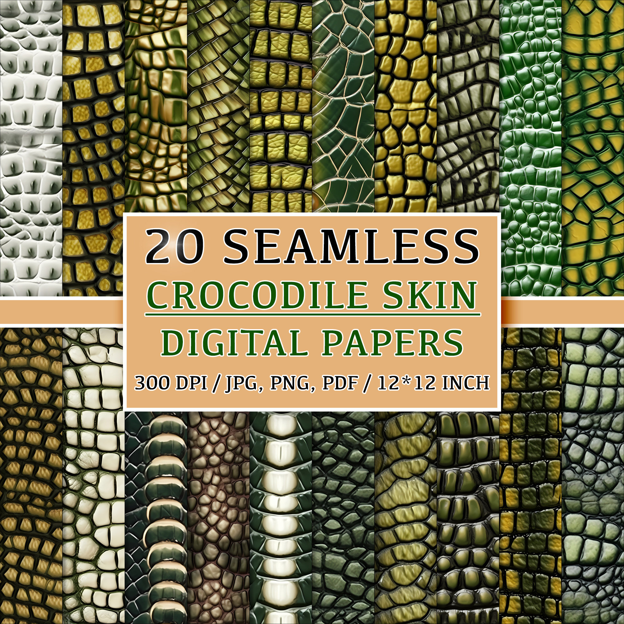 20 Seamless Crocodile & Alligator Skin Patterns, Digital Papers ...