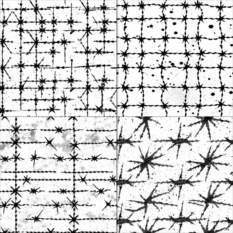 Industrial Edge: 20 Grunge Barbed Wire Seamless Patterns for Digital ...