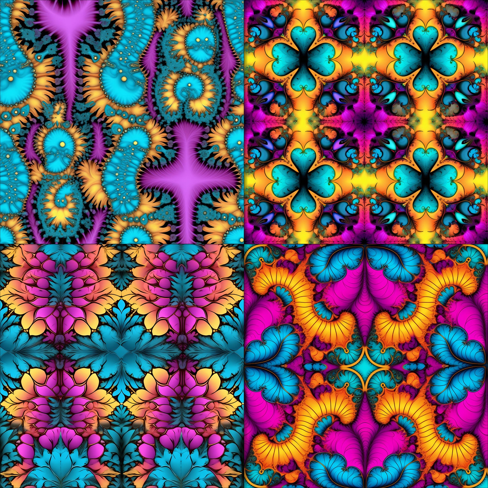 20 Seamless Vibrant Fractals Patterns - Digital Paper With Dynamic ...