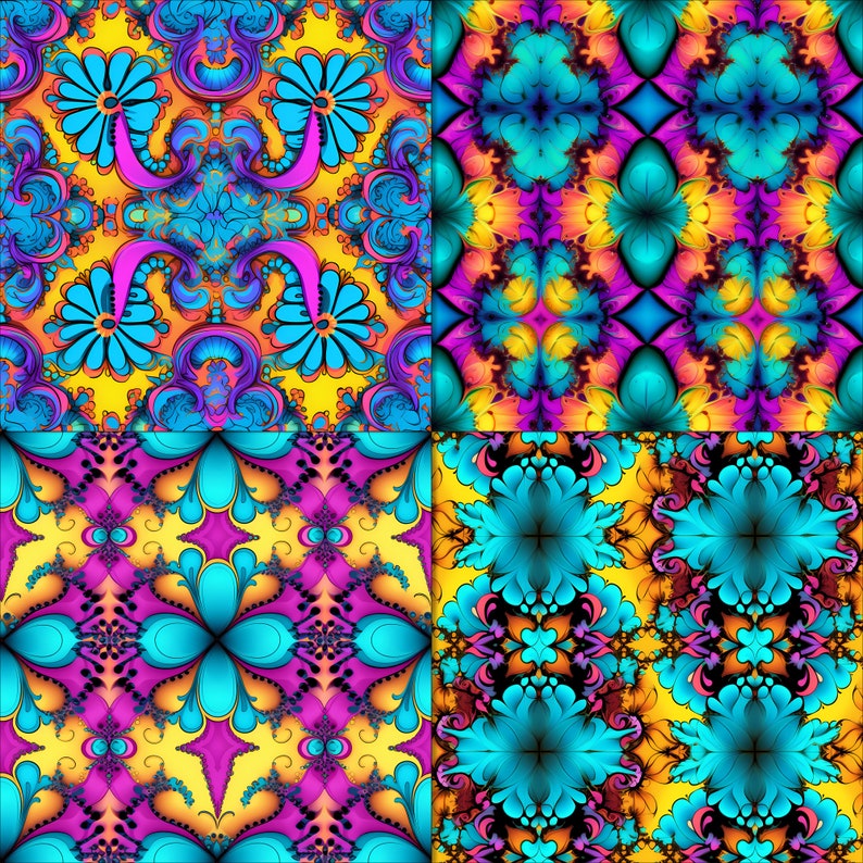 20 Seamless Vibrant Fractals Patterns - Digital Paper With Dynamic ...