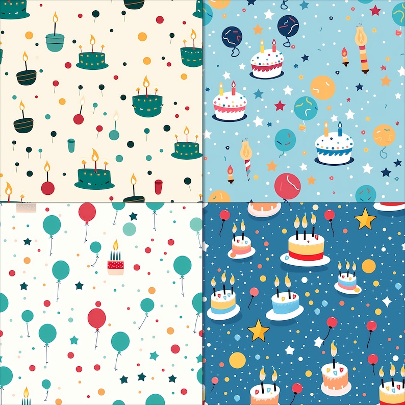 20 Seamless Happy Birthday Patterns Digital Papers for Joyful ...