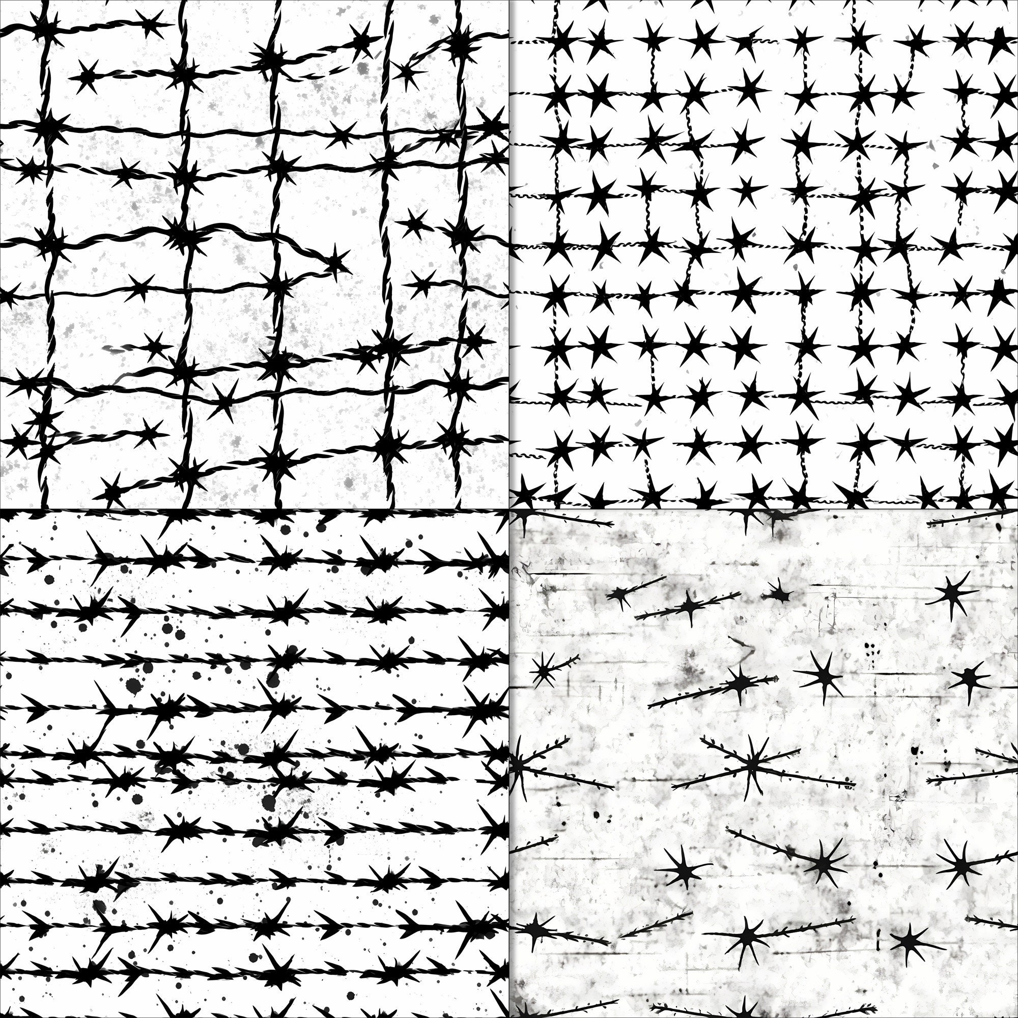 Industrial Edge: 20 Grunge Barbed Wire Seamless Patterns for Digital ...