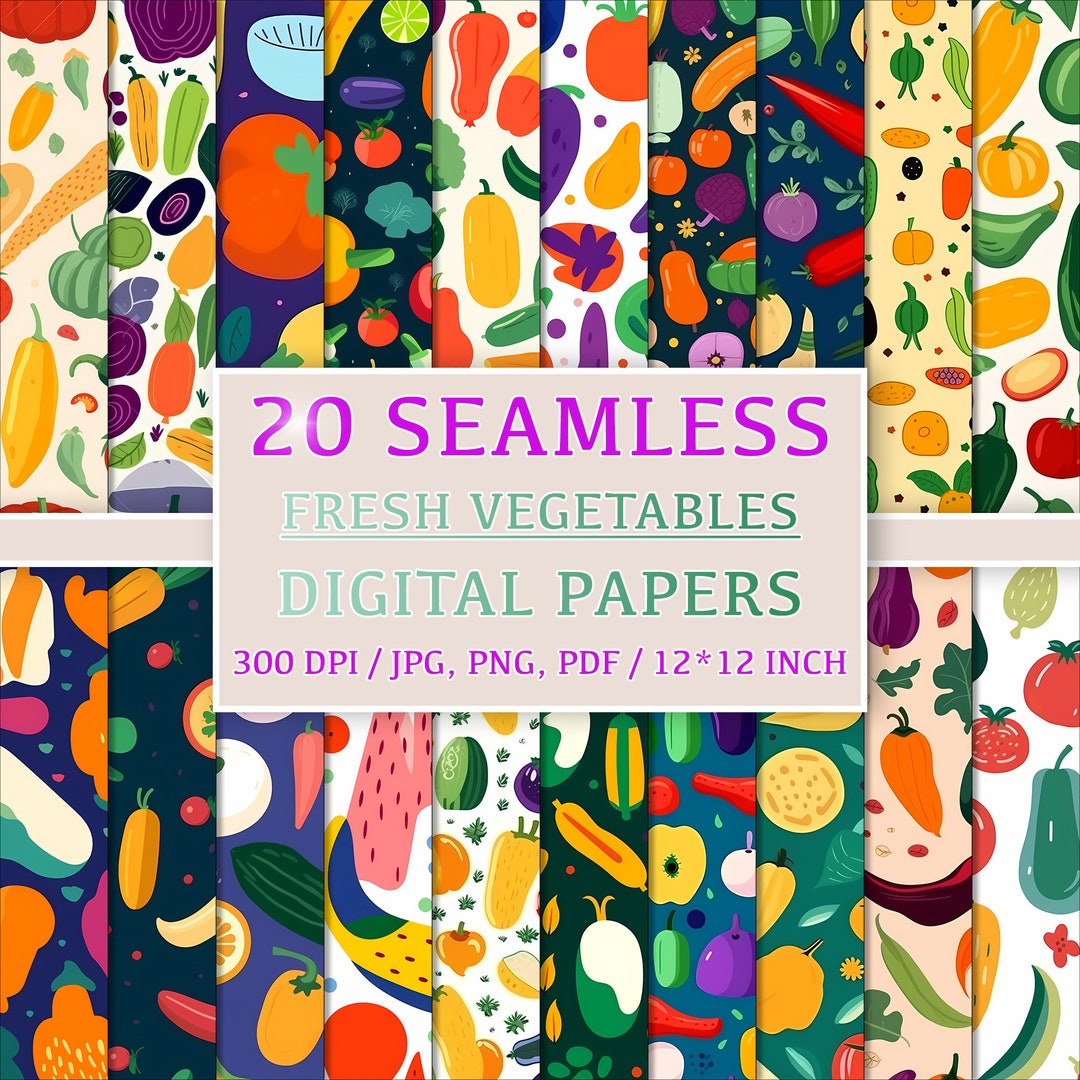 Set of 20 Seamless Vegetable Digital Papers, Vegetable Patterns, Greens ...