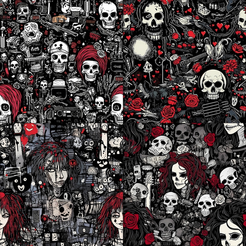 Emo Elegance: 20 Seamless Doodles Patterns, Digital Papers, Clipart ...