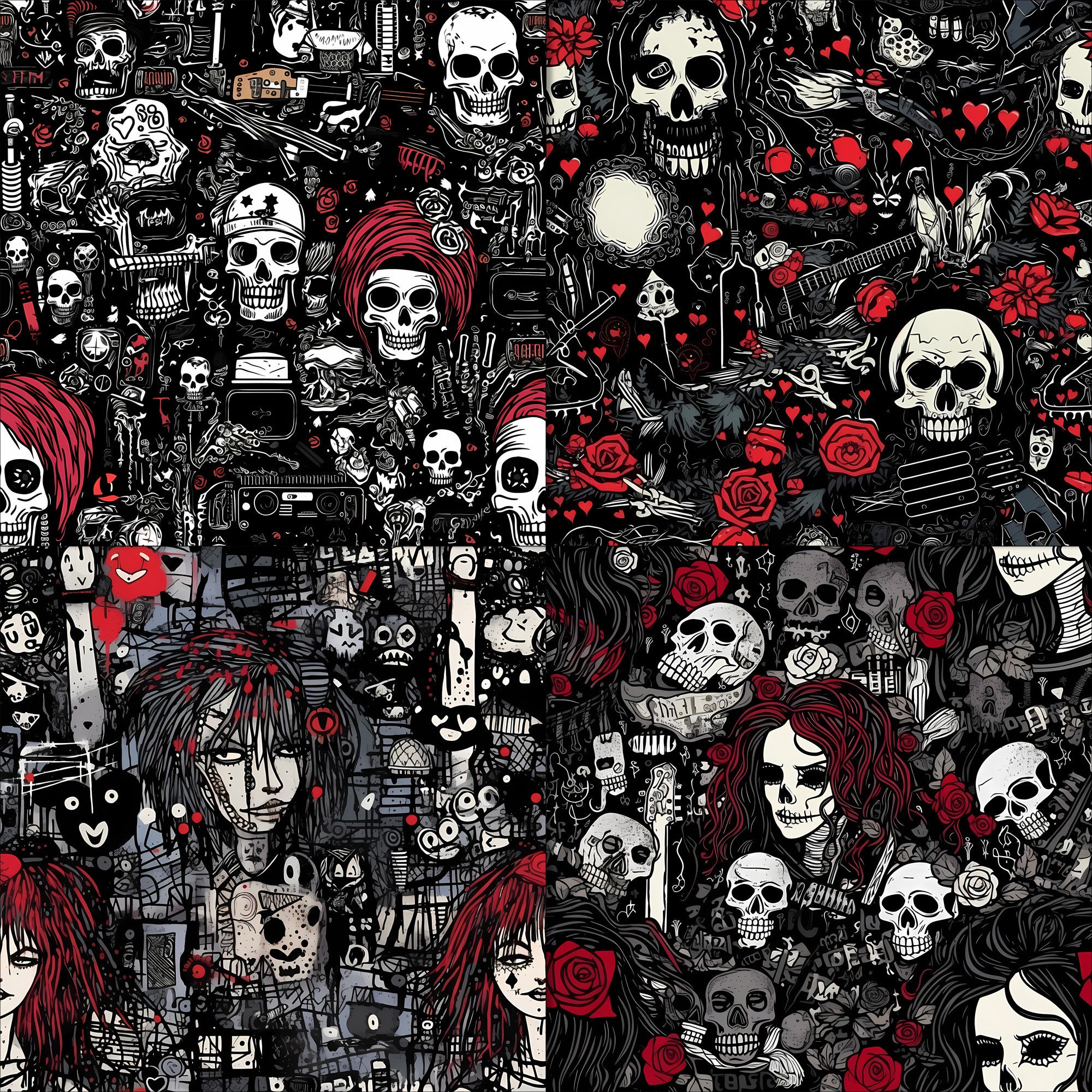 Emo Elegance: 20 Seamless Doodles Patterns, Digital Papers, Clipart ...