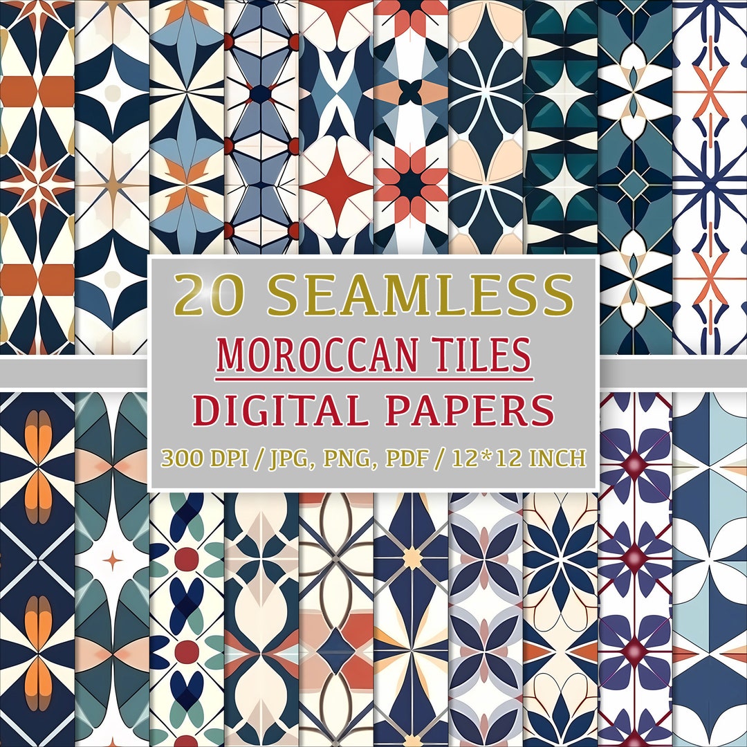 20 Seamless Moroccan Tiles Patterns for Clipart, Backgrounds, Digital ...