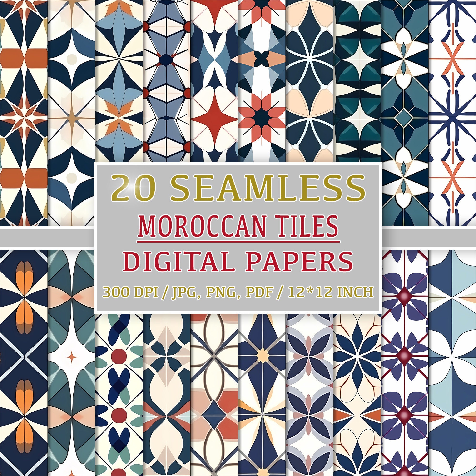 20 Seamless Moroccan Tiles Patterns for Clipart, Backgrounds, Digital ...