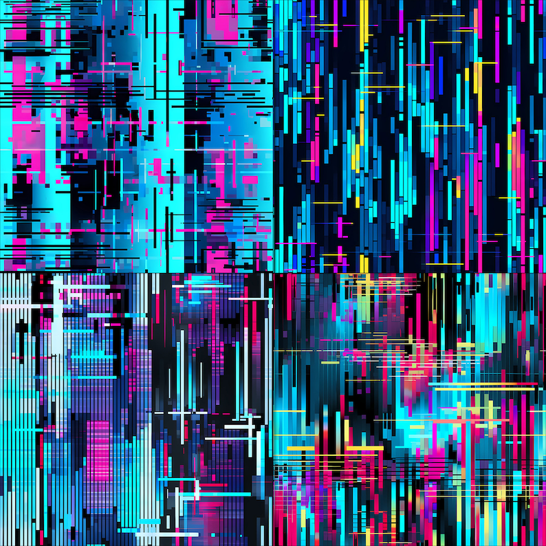 20 Seamless Digital Glitch Patterns - Matrix and Broken Electronics ...