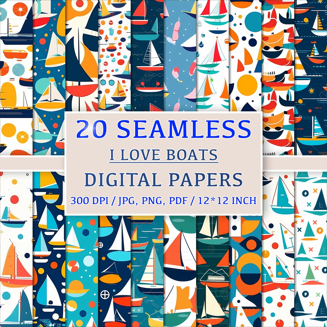 Nautical Adventure: Set of 20 Seamless Digital Papers With Boat and ...