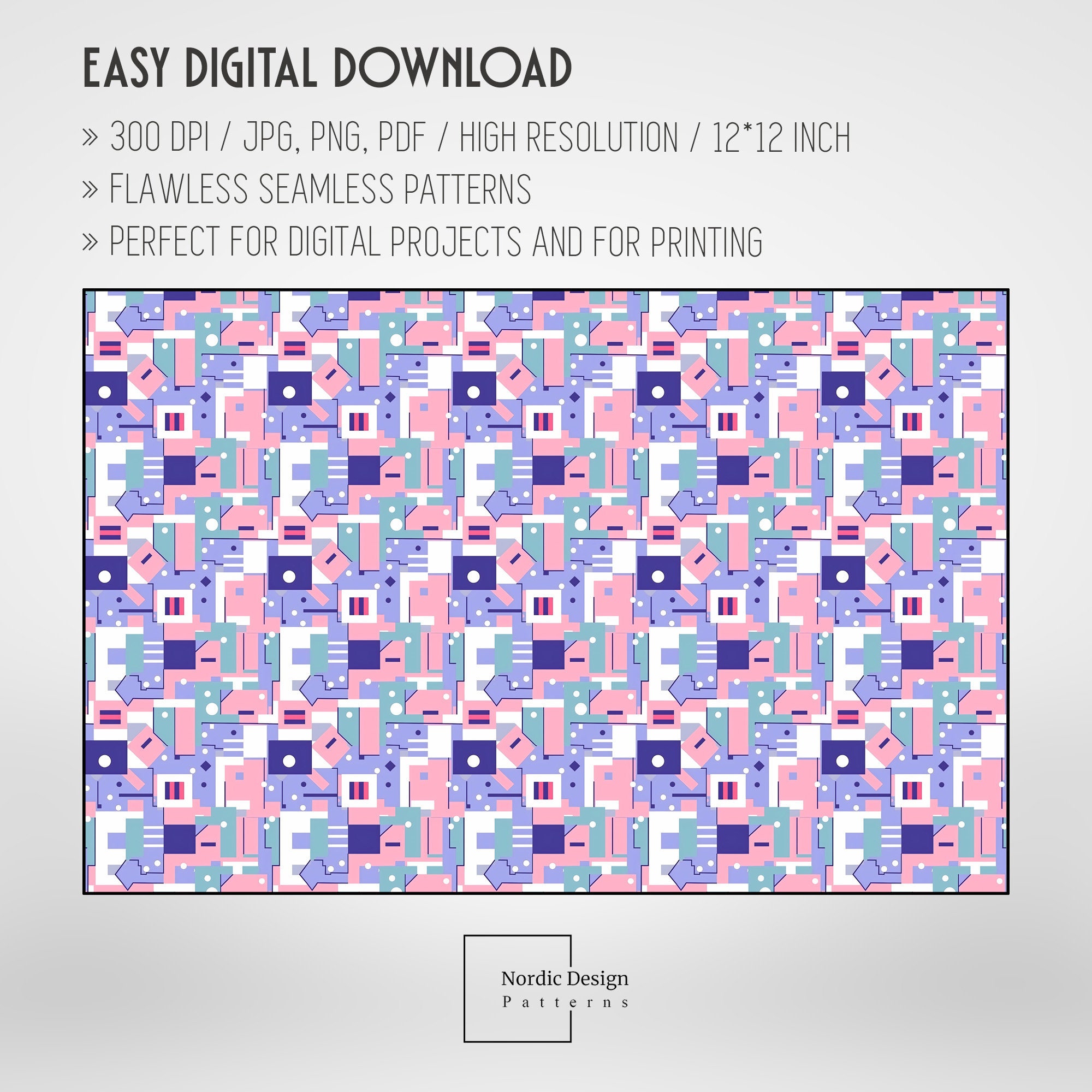 20 Seamless 80s/90s Patterns, Retro Pastel Shapes, Digital Papers ...