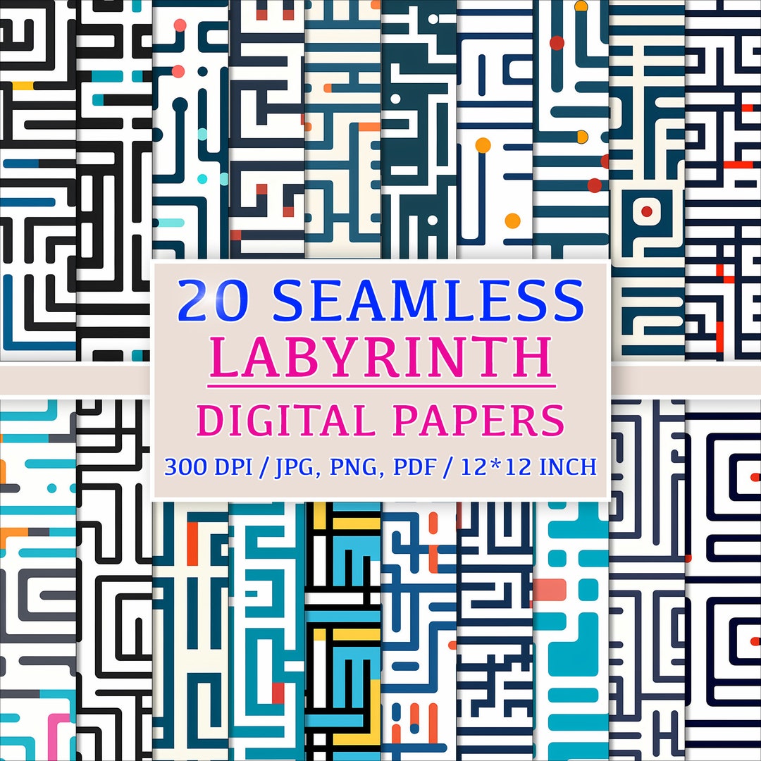 Set of 20 Labyrinth Maze Digital Patterns - Seamless Tech Design for ...