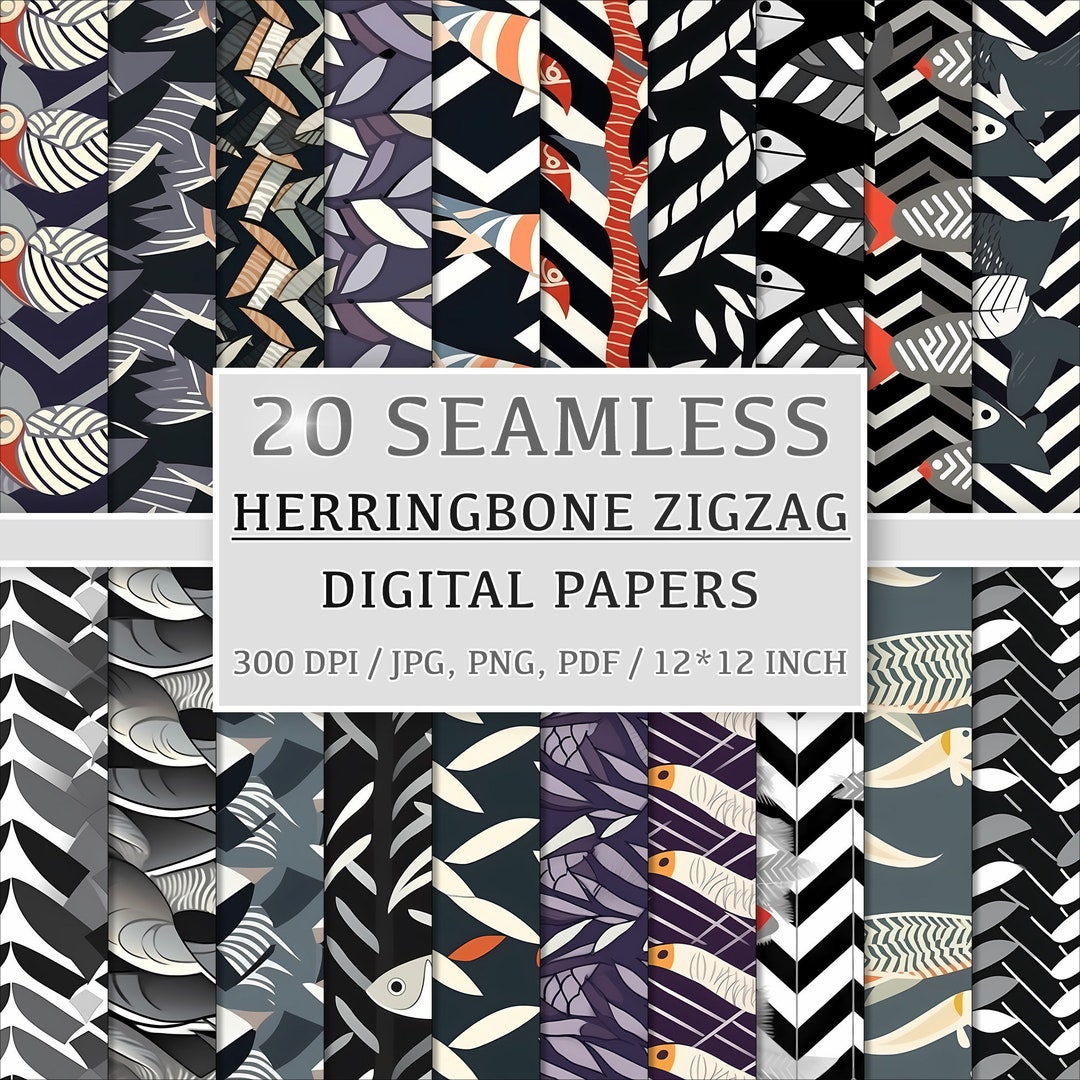 Set of 20 Herringbone Zigzag Patterns, 20 Seamless Digital Papers for Clipart and Backgrounds ...