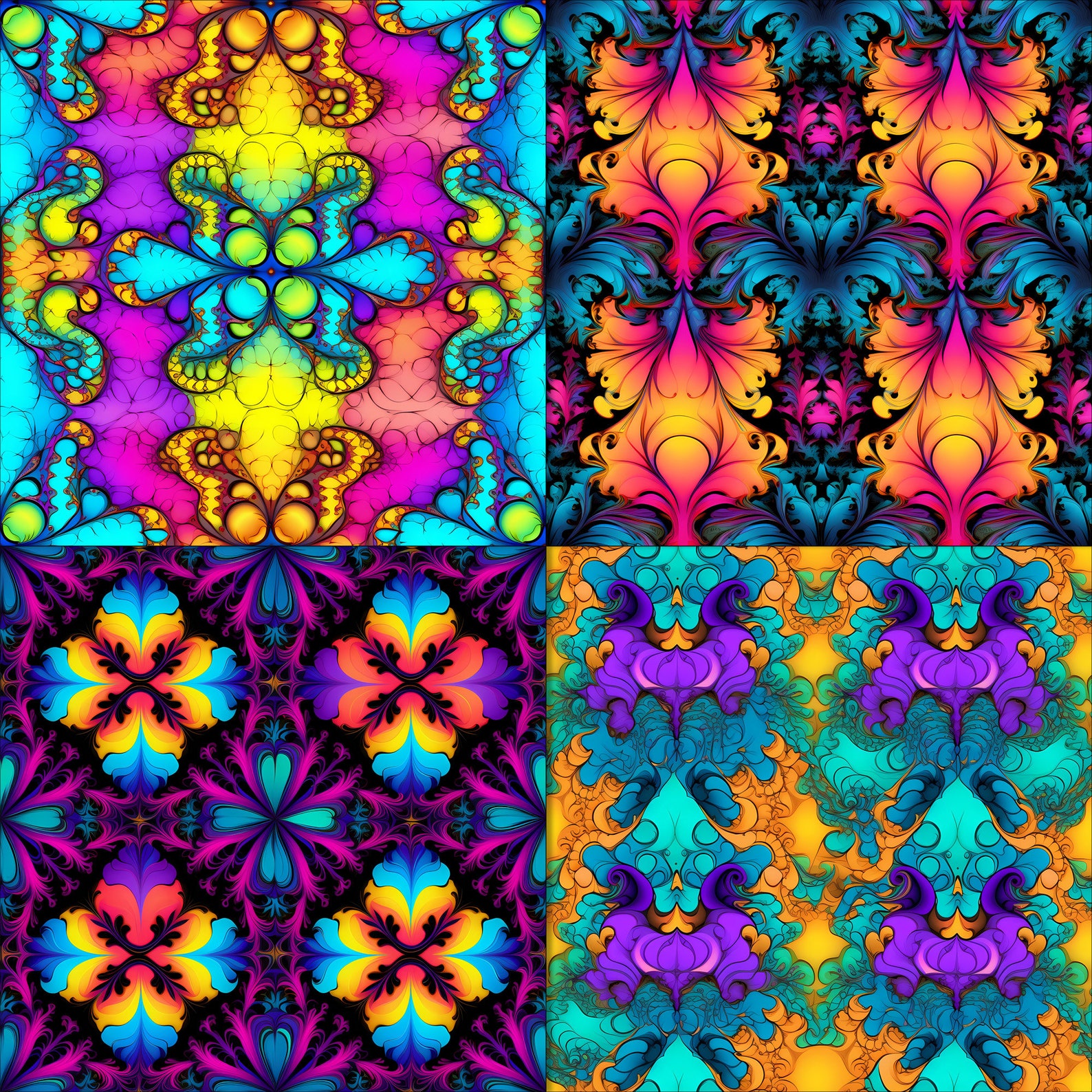 20 Seamless Vibrant Fractals Patterns - Digital Paper With Dynamic ...