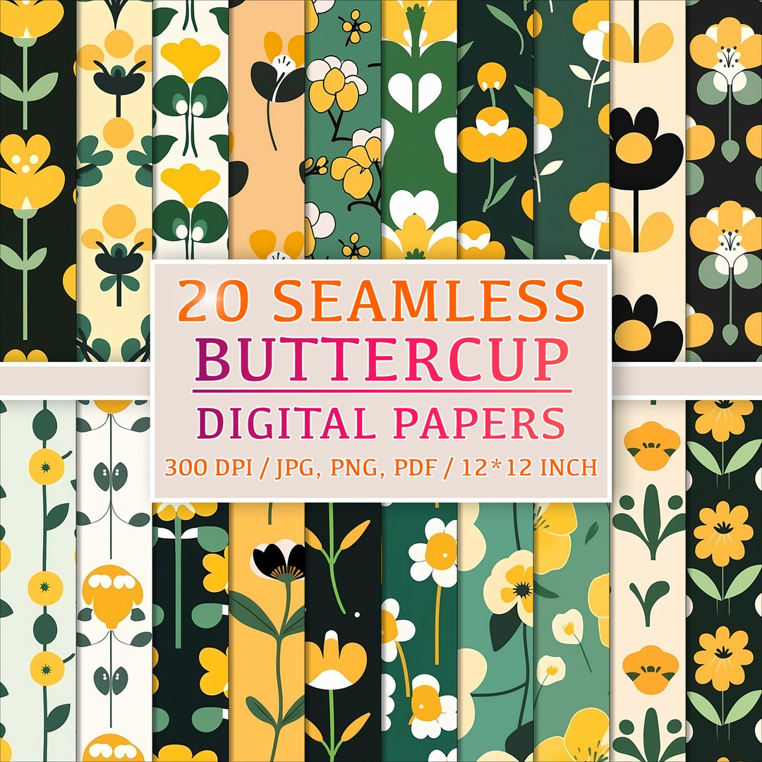 Set of 20 Seamless Buttercup Patterns for Digital Papers, Clipart ...