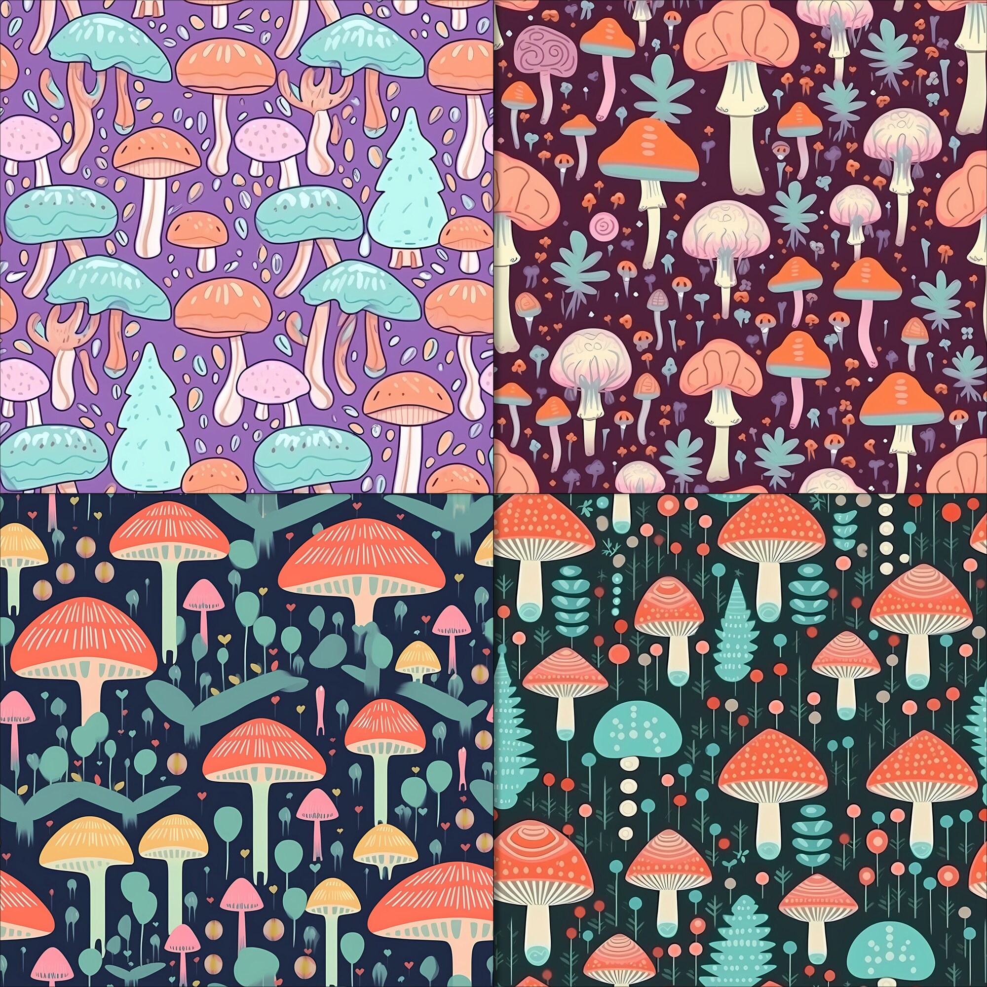 Magical Mushroom Dreams: 20 Pastel Hippie Seamless Patterns, Digital ...