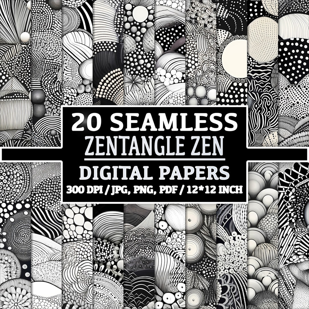 20 Seamless Zentangle Zen Patterns - Intricate and Relaxing Digital ...