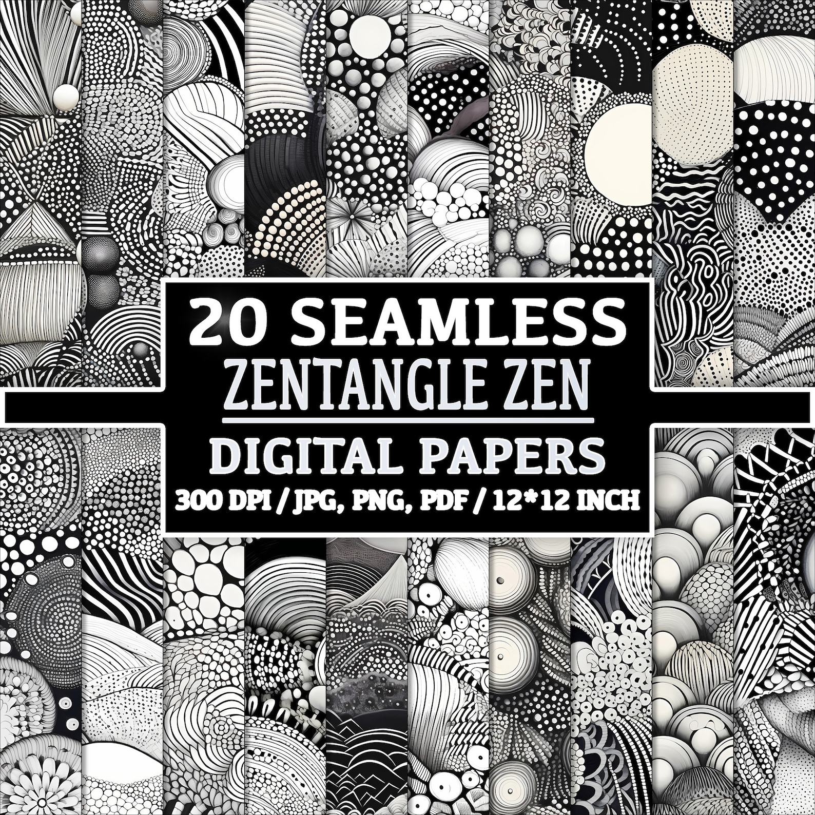 20 Seamless Zentangle Zen Patterns - Intricate and Relaxing Digital ...