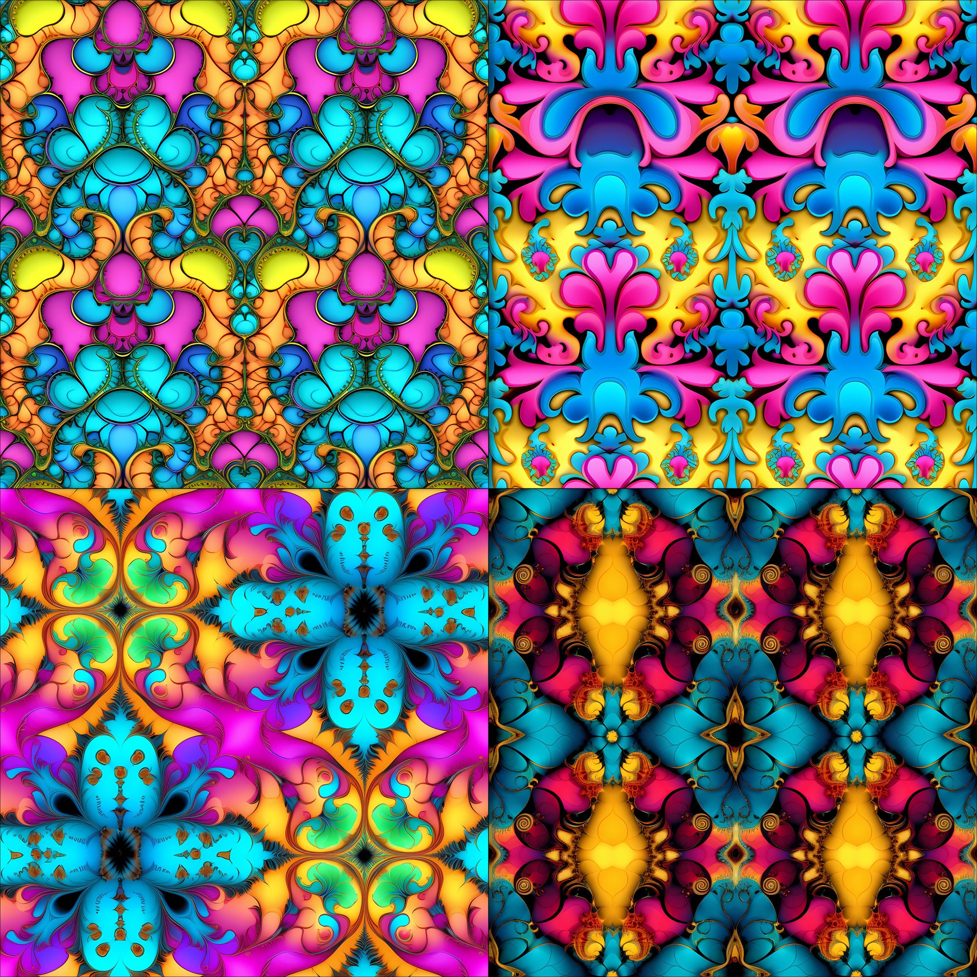 20 Seamless Vibrant Fractals Patterns Digital Paper With - Etsy