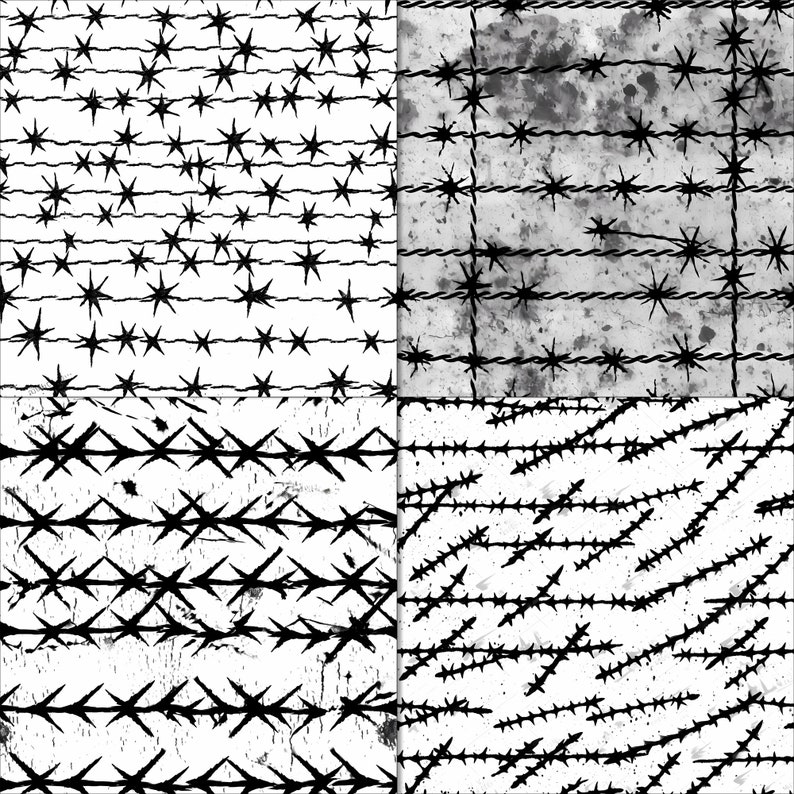 Industrial Edge: 20 Grunge Barbed Wire Seamless Patterns for Digital ...