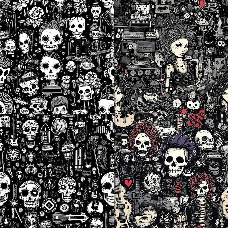 Emo Elegance: 20 Seamless Doodles Patterns, Digital Papers, Clipart ...