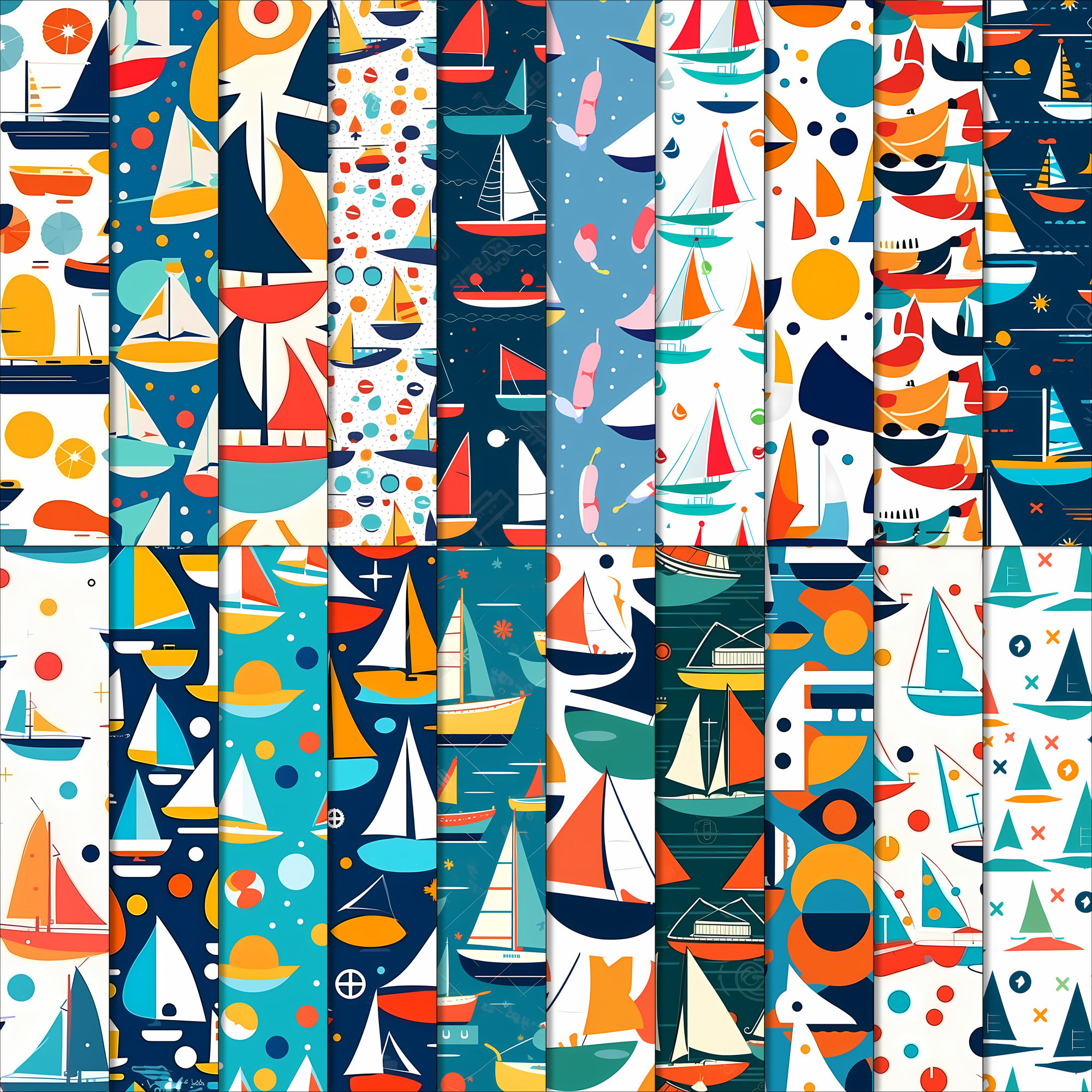 Nautical Adventure: Set of 20 Seamless Digital Papers With Boat and ...