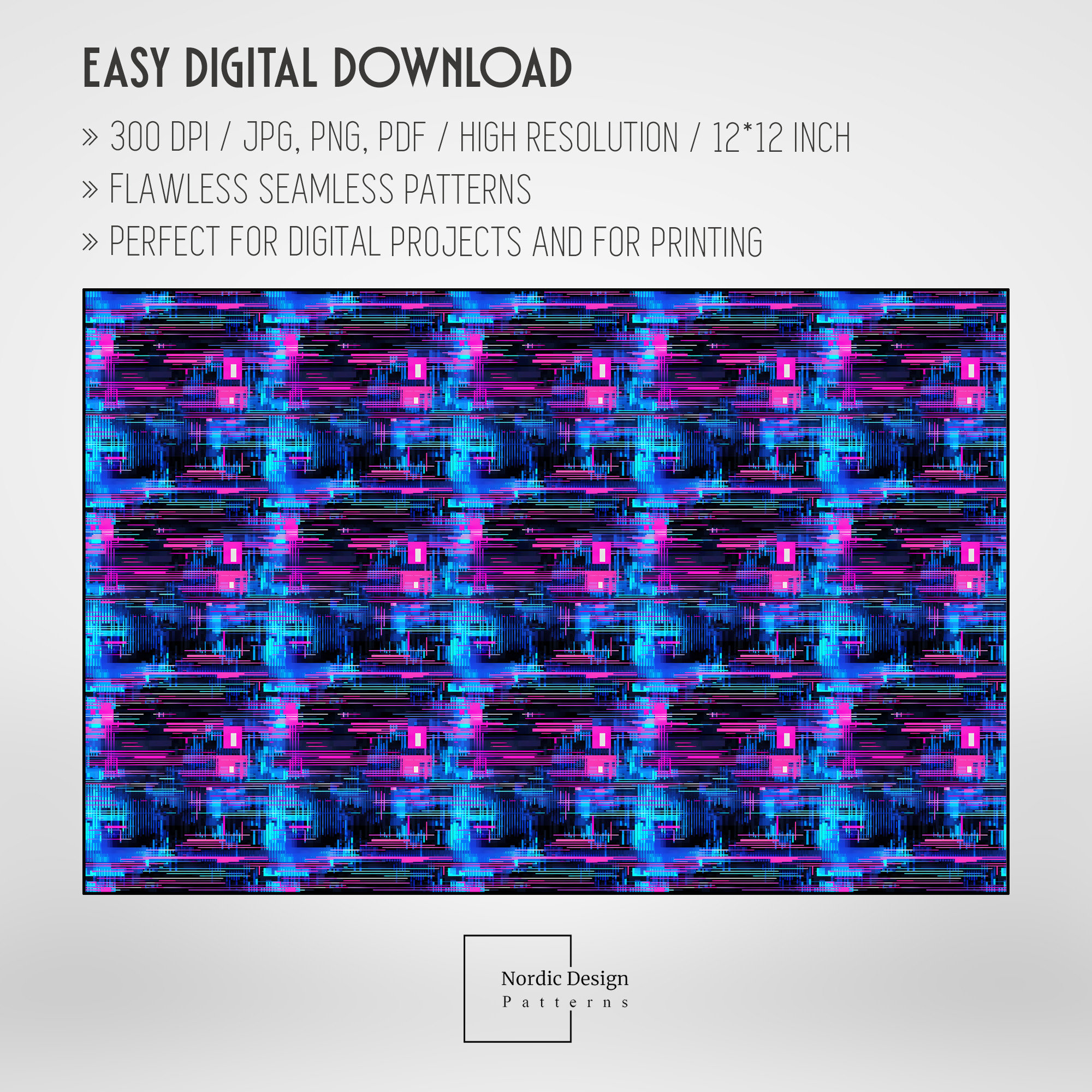20 Seamless Digital Glitch Patterns - Matrix and Broken Electronics ...