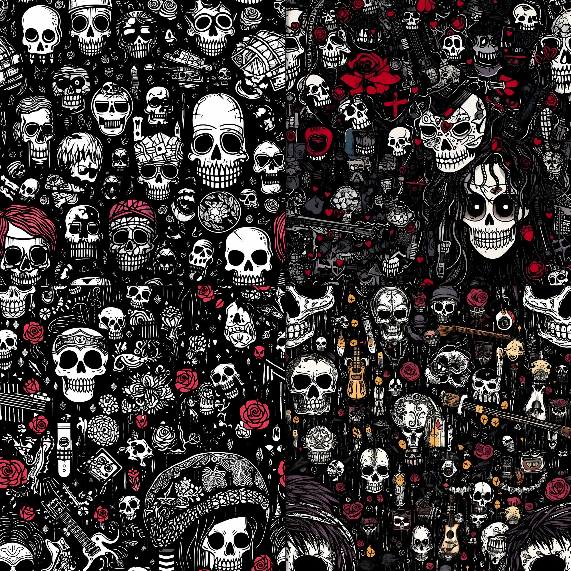 Emo Elegance: 20 Seamless Doodles Patterns, Digital Papers, Clipart ...