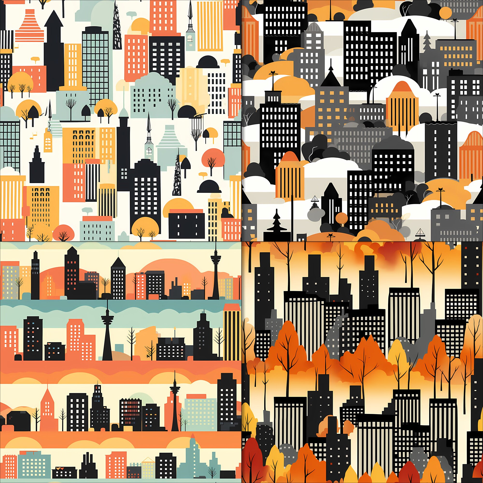 Urban Silhouette Harmony: 20 Seamless Cityscape Patterns - Etsy