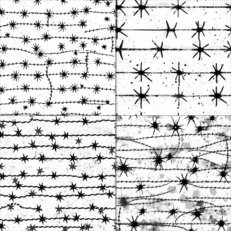 Industrial Edge: 20 Grunge Barbed Wire Seamless Patterns for Digital ...