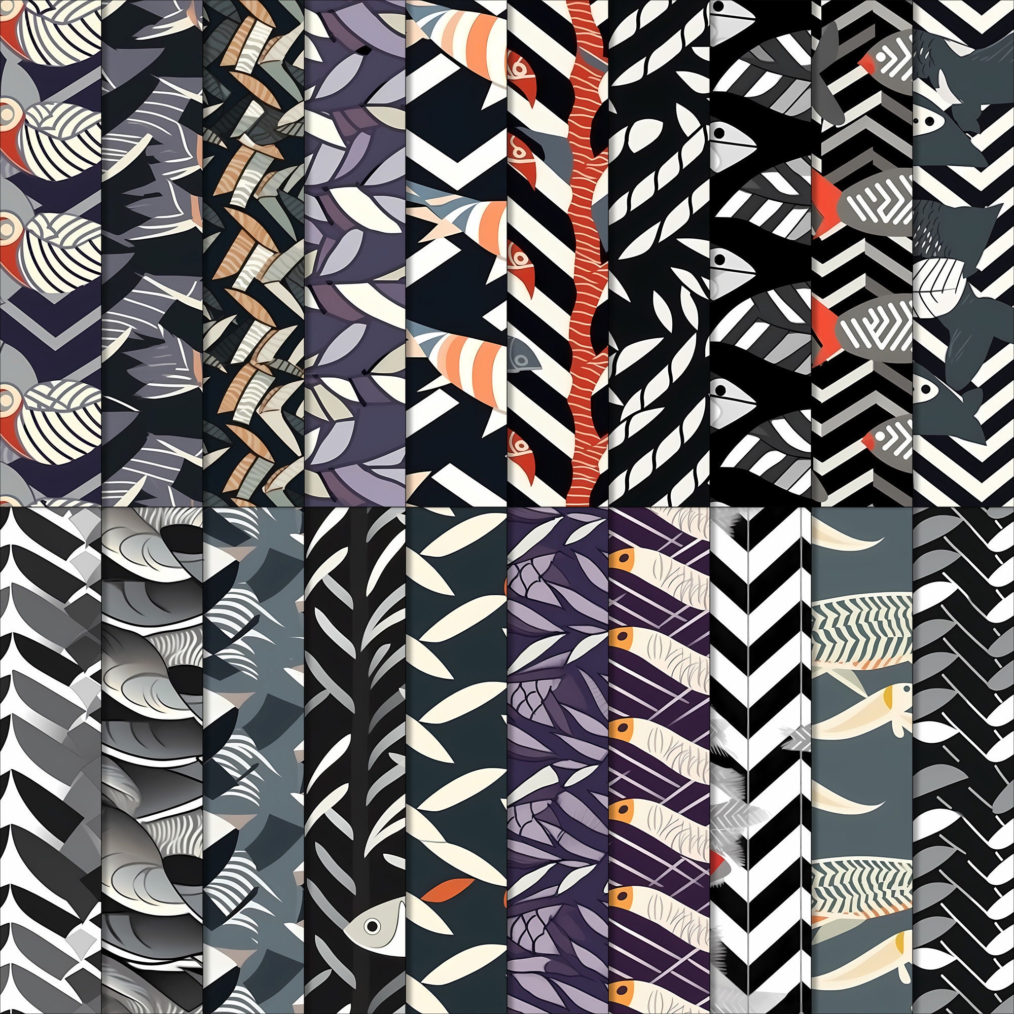 Set of 20 Herringbone Zigzag Patterns, 20 Seamless Digital Papers for ...