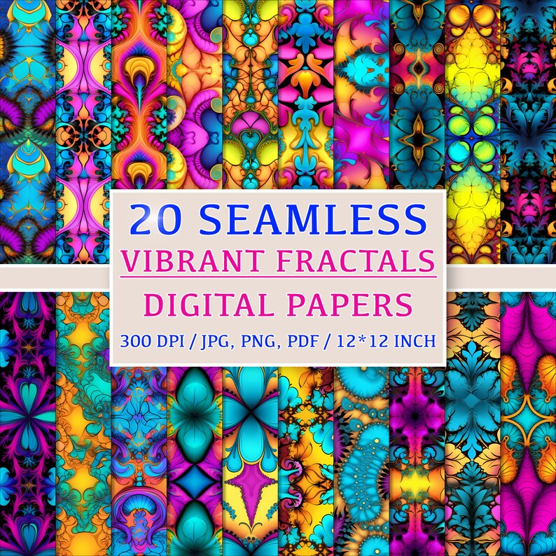 20 Seamless Vibrant Fractals Patterns Digital Paper With - Etsy