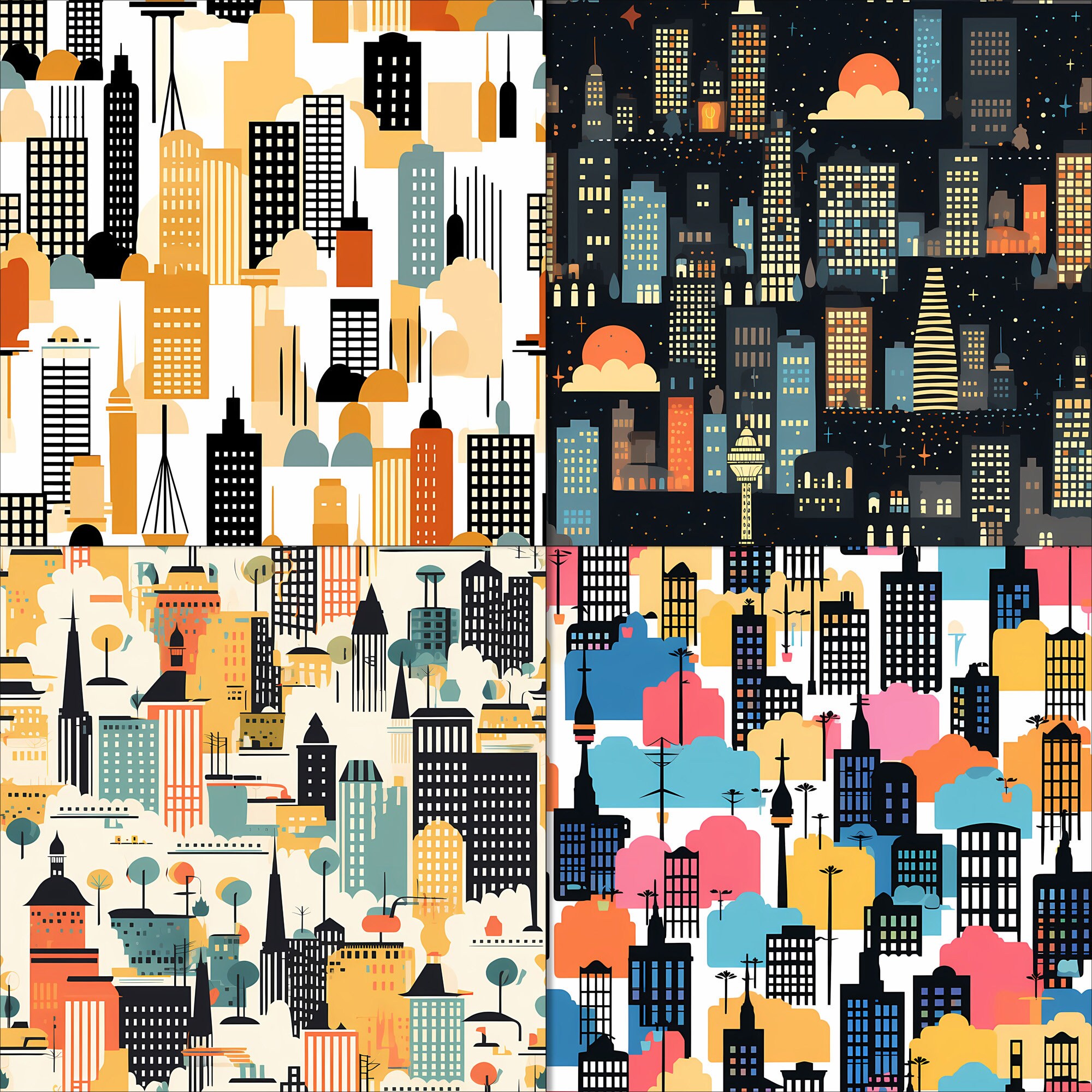 Urban Silhouette Harmony: 20 Seamless Cityscape Patterns - Etsy