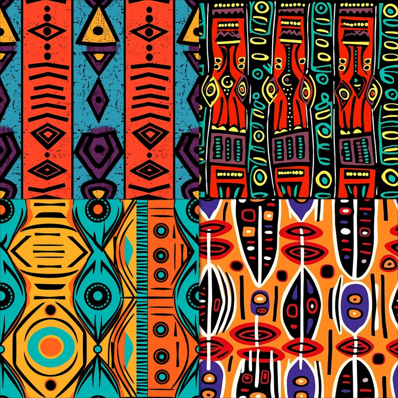 African-inspired Grunge Tribal Patterns - Set of 20 Digital Papers for ...