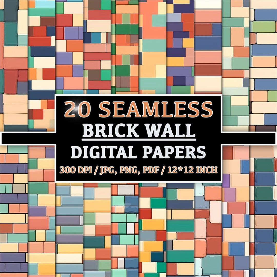 20 Seamless Brick Wall Patterns, Digital Papers, Clipart, Backgrounds ...