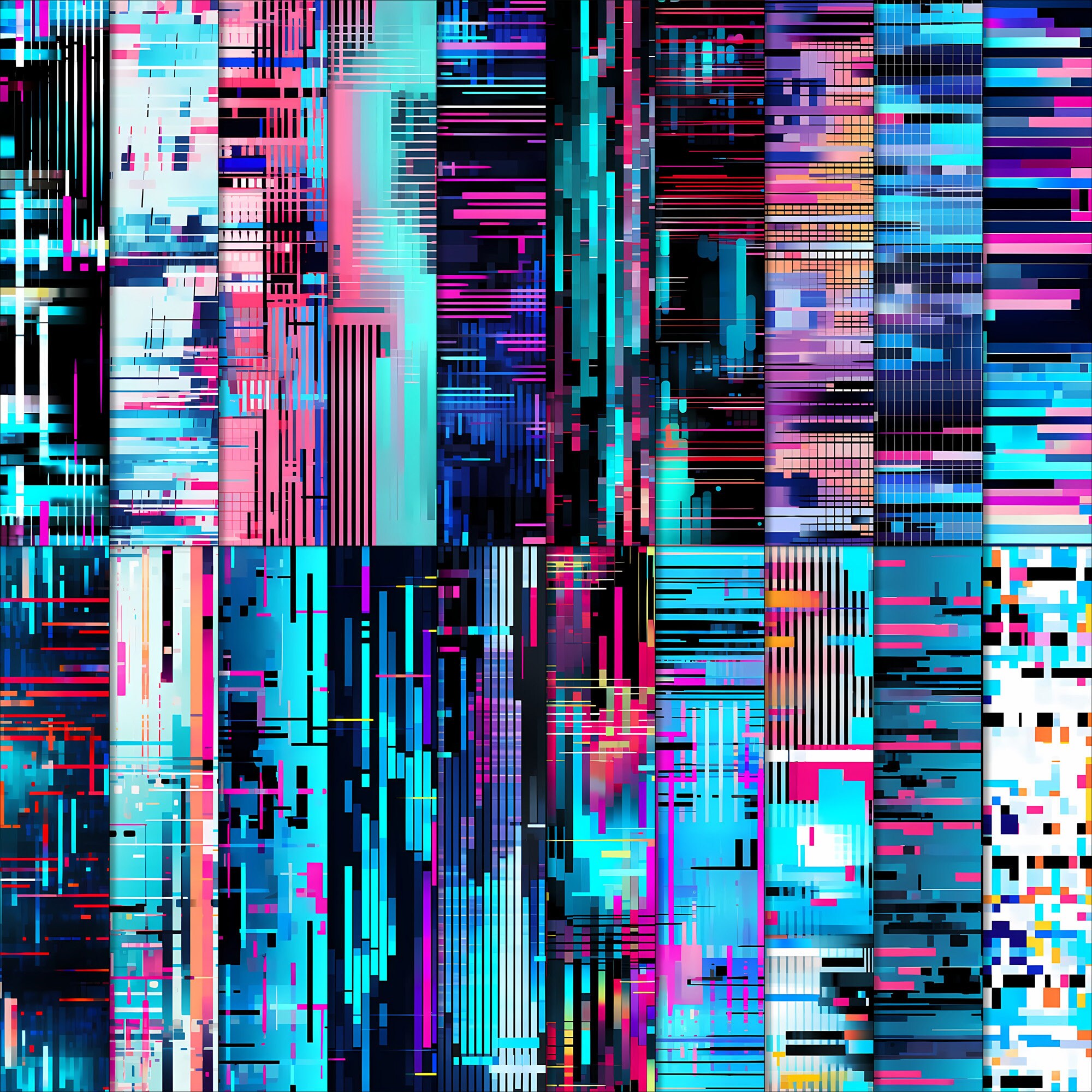 20 Seamless Digital Glitch Patterns - Matrix and Broken Electronics ...
