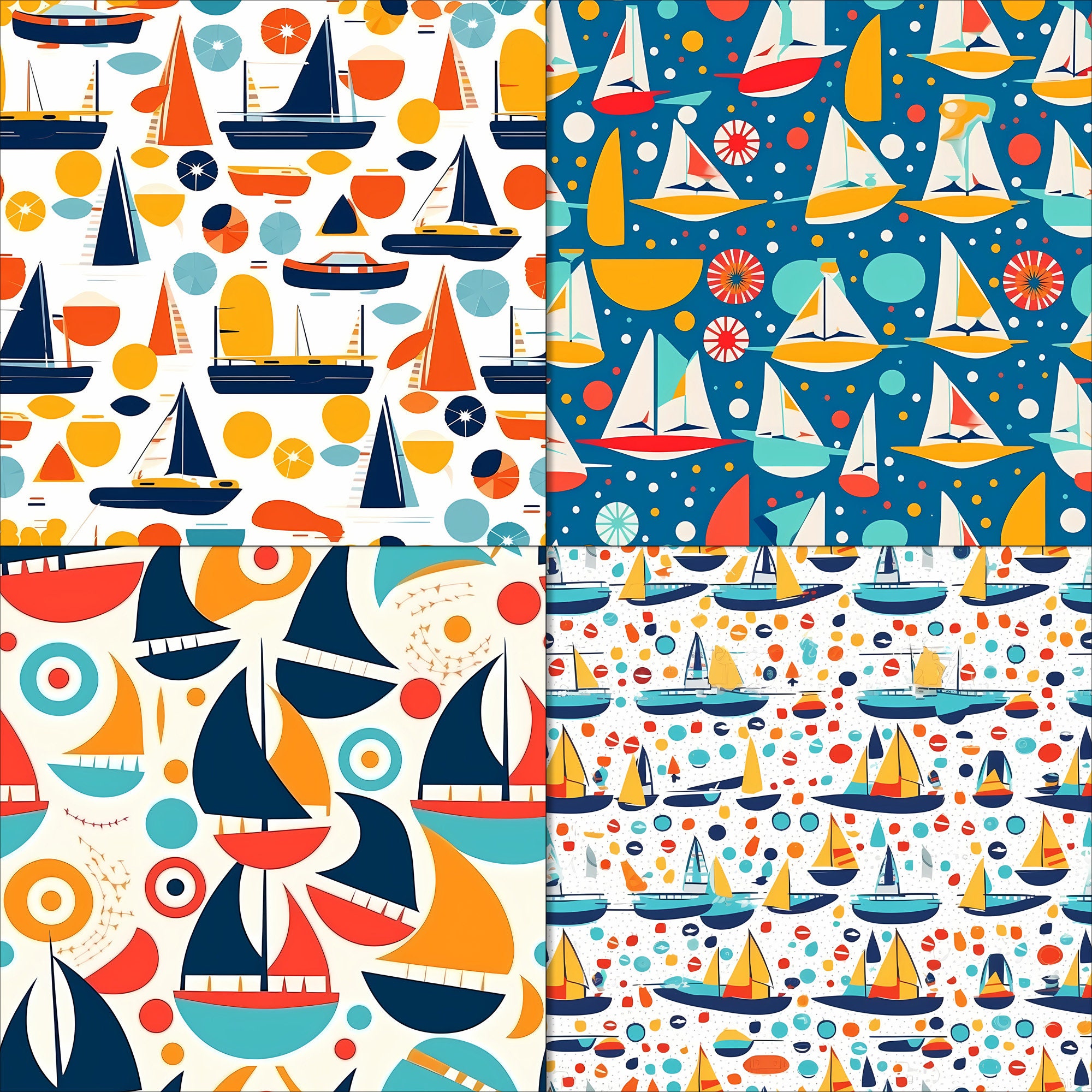 Nautical Adventure: Set of 20 Seamless Digital Papers With Boat and ...