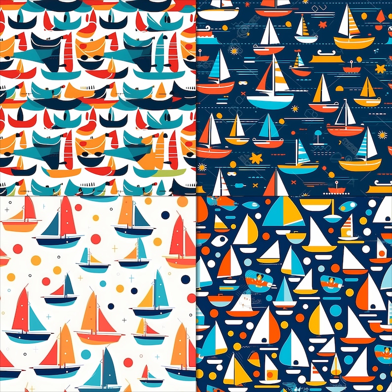 Nautical Adventure: Set of 20 Seamless Digital Papers With Boat and ...