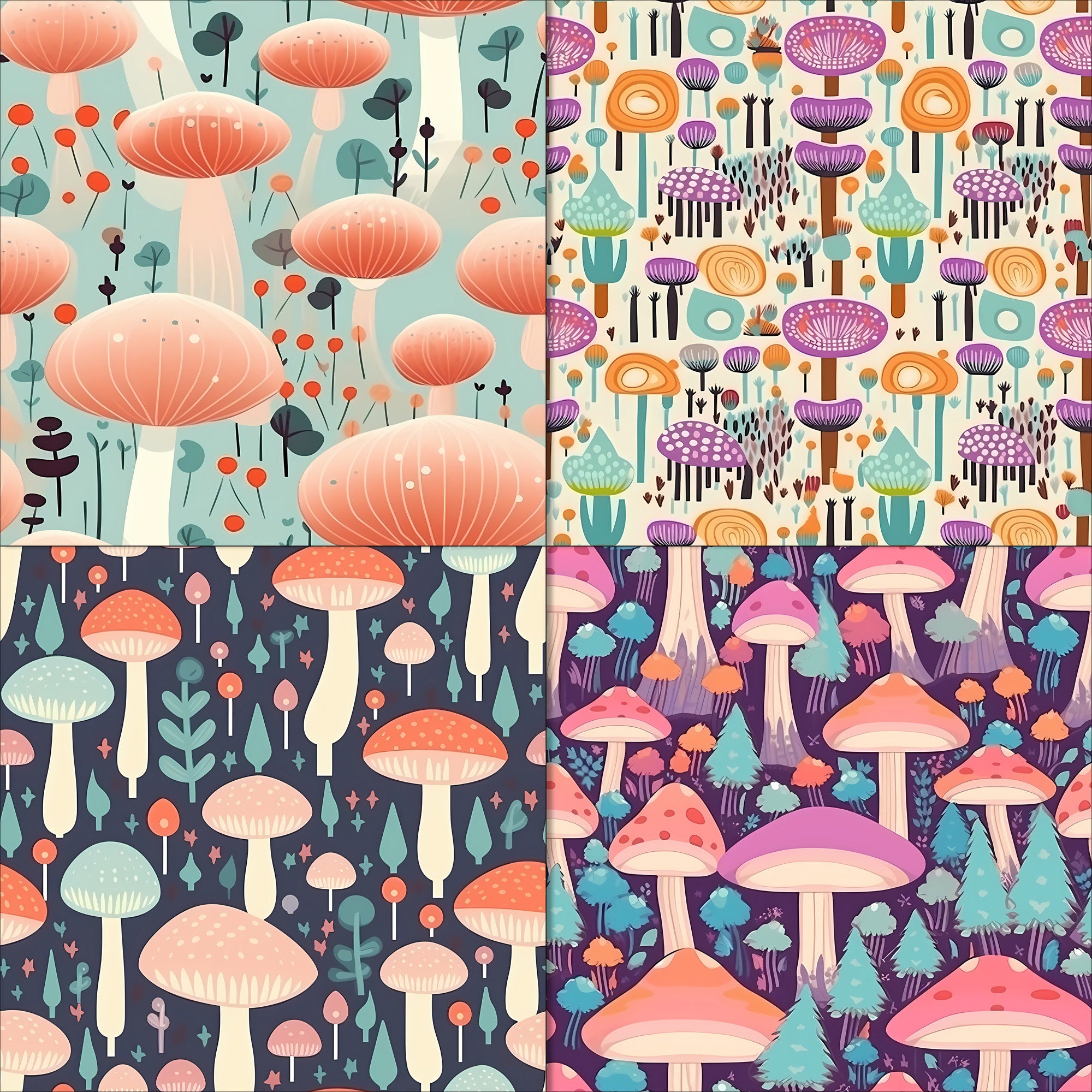 Magical Mushroom Dreams: 20 Pastel Hippie Seamless Patterns, Digital ...